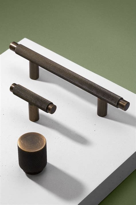 Solid Brass Knurled Kitchen Pull Handles Knobs Antique Brass Knurled