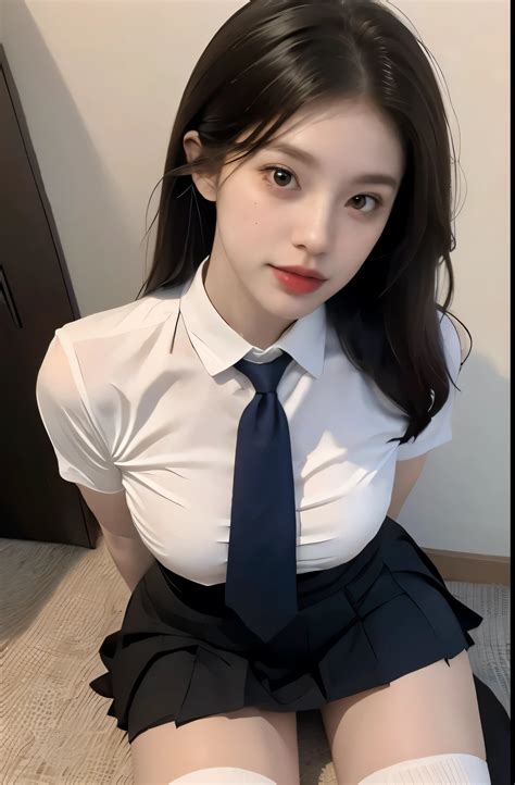 Arafed Asian Woman In A Short Skirt And A White Shirt Seaart Ai