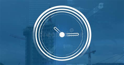 Image Of Ticking Clock Icon And Data Processing Against Aerial View Of Construction Site Stock
