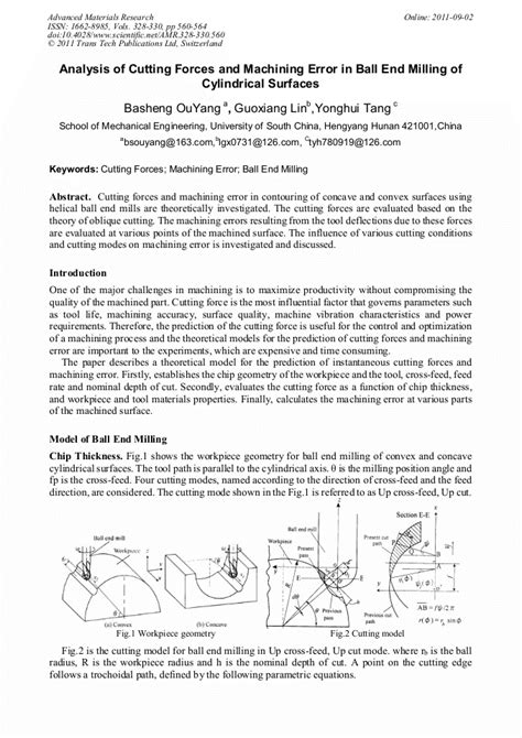 Analysis Of Cutting Forces And Machining Error In Ball End Milling Of Cylindrical Surfaces