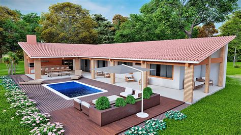 Casa De Campo Em L 3 Quartos P467