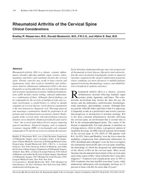 Pdf The Rheumatoid Cervical Spine