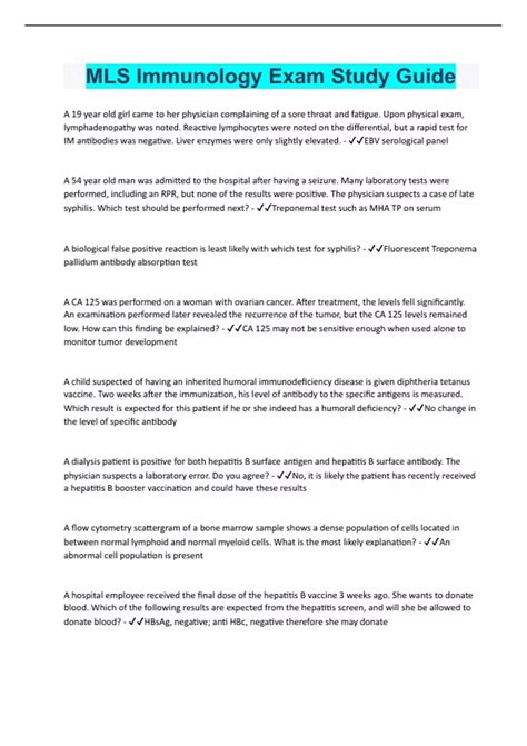 Mls Immunology Exam Study Guide Questions With 100 Correct Answers