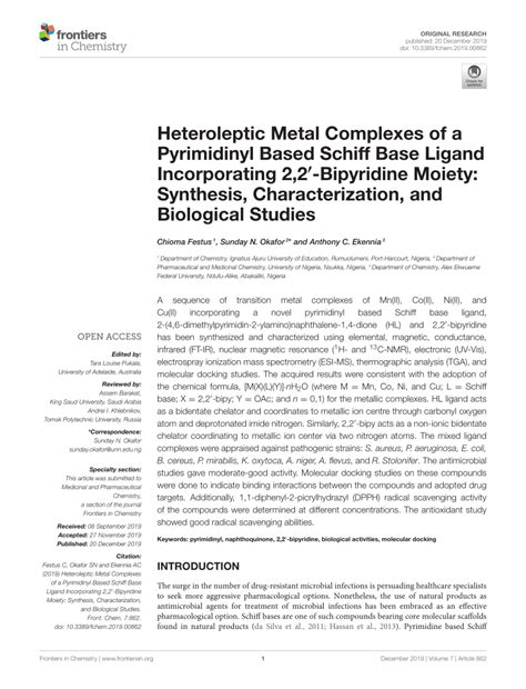 Pdf Heteroleptic Metal Complexes Of A Pyrimidinyl Based Schiff Base