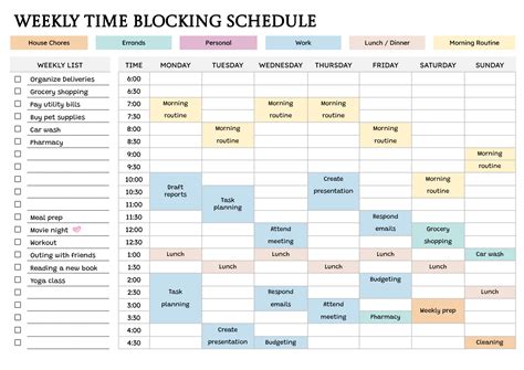 Weekly Time Blocking Schedule Template Highfile