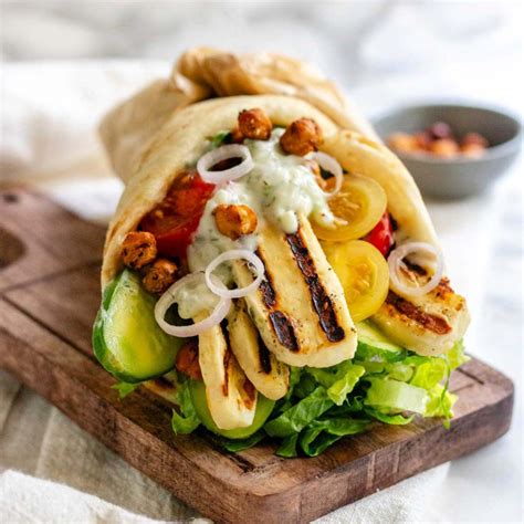 Grilled Halloumi Wraps With Greek Tzatziki Sauce My Plant Based Bowl