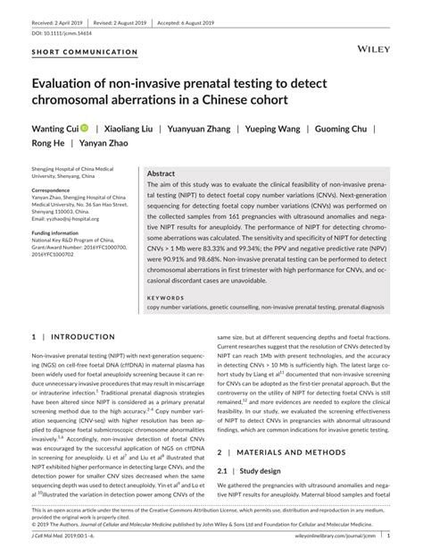 Pdf Evaluation Of Non‐invasive Prenatal Testing To Detect Chromosomal