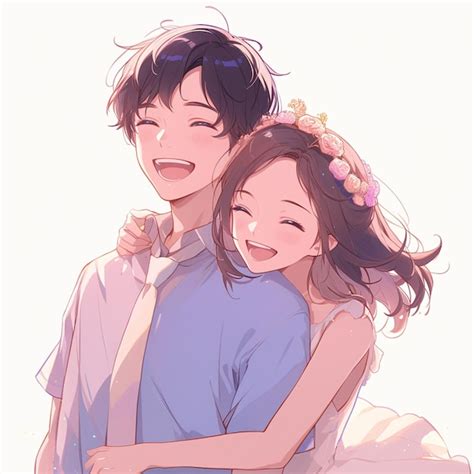 Anime Couple Hugging Each Other With A Smile On Their Face Generative