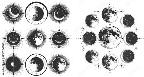 Vektorová grafika Moon phases Mysterious moonlight activity stages