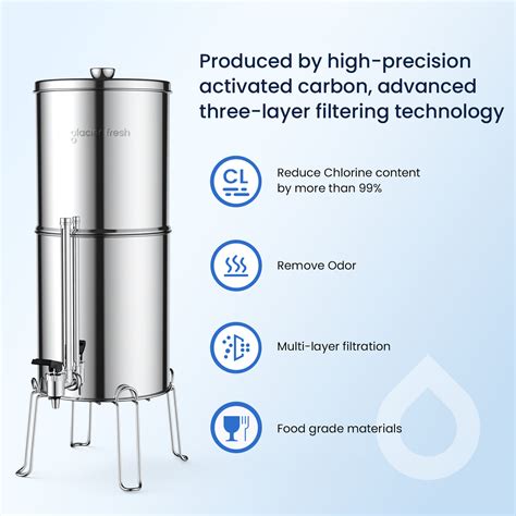 Glacier Fresh Gravity Fed Water Filter System 2 25g Stainless Steel S