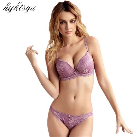 Sexy Full Lace Embroidery Flowers Thin Thick Double Shoulder Strap Thickening Underwear Set Deep