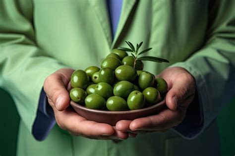 Premium Ai Image Vibrant Wellness Male Doctor Holding Olives