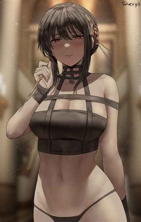 Fantasy Girl Dark Hair Red Eyes Cleavage Looking At Viewer Belly