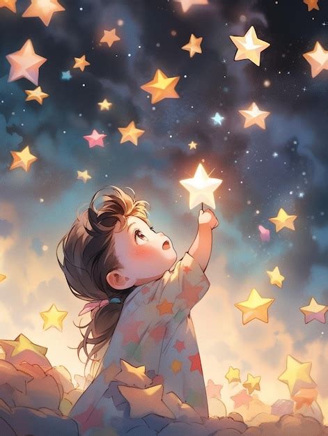 Premium Ai Image There Is A Girl Reaching Up To A Star In The Sky