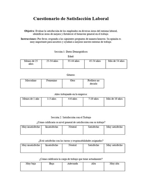 Cuestionario De Satisfacción Laboral Pdf