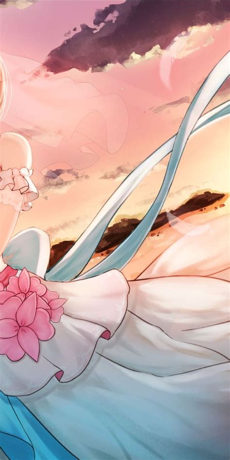 Завантажити шпалери на робочий стіл ПК Аніме Сукня Коса Карі Очі Довге Волосся Каштанове