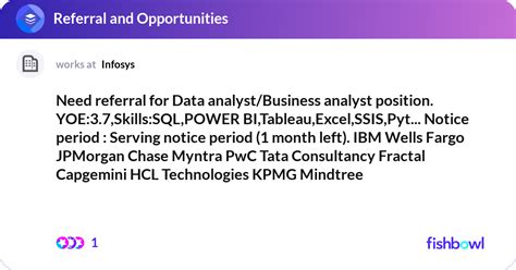 Need Referral For Data Analyst Business Analyst Po Fishbowl