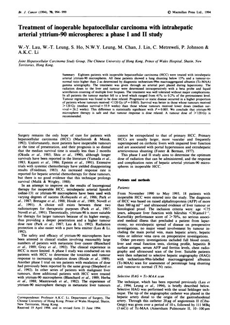 Pdf Treatment Of Inoperable Hepatocellular Carcinoma With