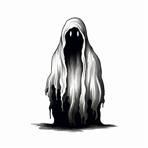Horror Halloween Ghost Drawing With A Realistic Style Stock