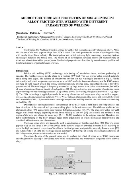 Pdf Microstructure And Properties Of 6082 Aluminium Alloy Friction Stir Welded With Different