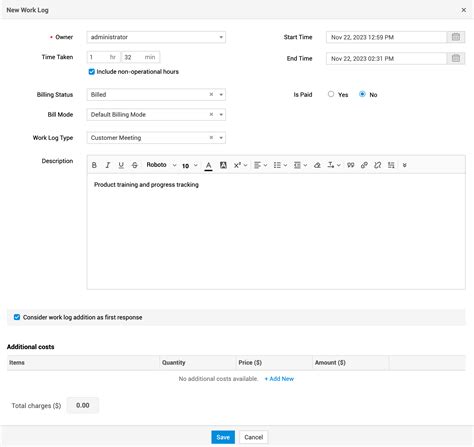 taskshow to add worklogs on tasks in servicedesk plus msp software