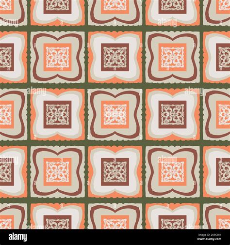 Hand Drawn Retro Block Print Seamless Pattern Vector 80s Vintage