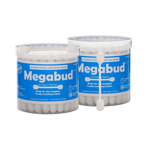 Megabud Premium Cotton Earbuds Round 60 Sticks 120 Swabs Of