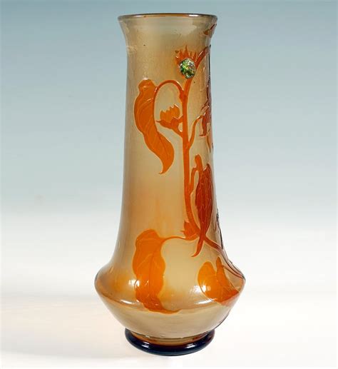 Large Émile Gallé Art Nouveau Cameo Vase Helianthe Nancy France