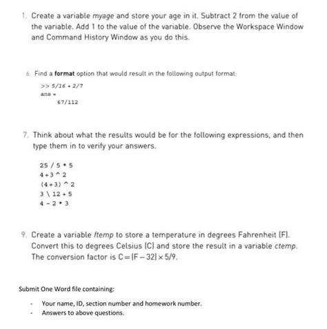 Solved 1 Create A Variable Myage And Store Your Age In It