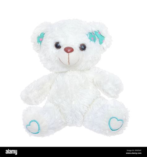 Cute White Fluffy Teddy Bear Toy With Tffany Colored Ears Isolated On