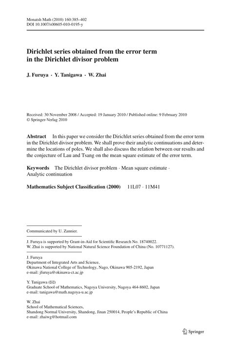 pdf dirichlet series obtained from the error term in the dirichlet
