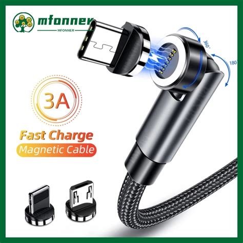 พร้อมส่ง สายชาร์จแม่เหล็ก Usb C หมุนได้ 540 องศา สําหรับโทรศัพท์มือถือ