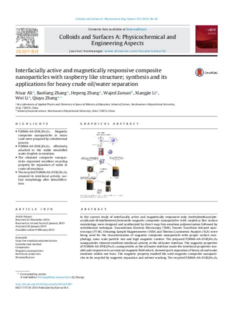 Pdf Interfacially Active And Magnetically Responsive Composite