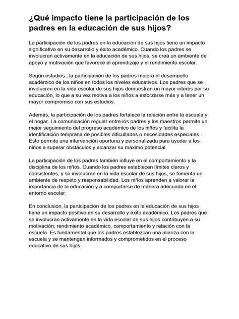 ¿qué Impacto Tiene La Participación De Los Padres En La Educación De
