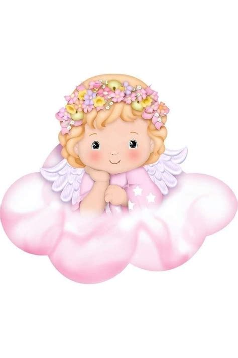 A Little Angel Sitting On Top Of A Cloud