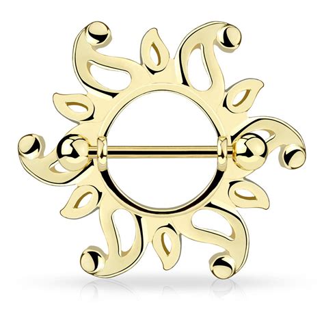 1 X Sunburst Rhodium Gold Plated Brass Nipple Shield Surgical Steel