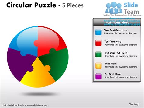 Circular Puzzle Pie Chart 5 Pieces Power Point Slides And Ppt Diagram Templates PPT
