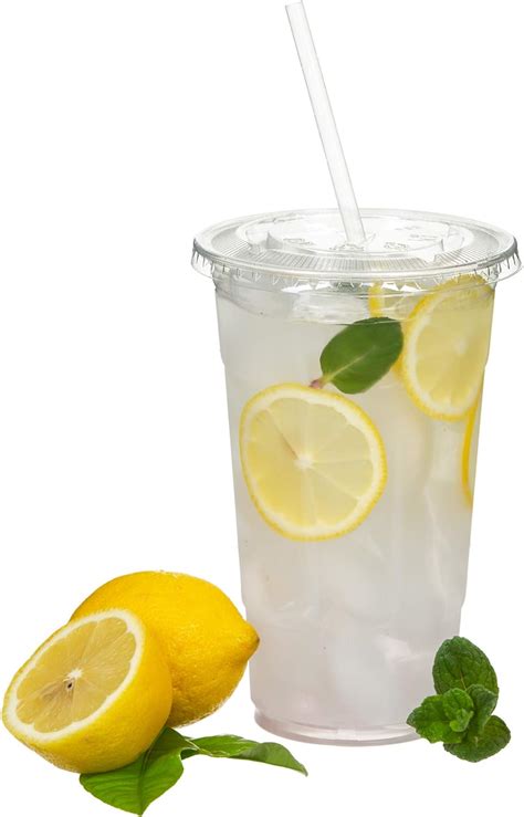 Buy Sets Oz Disposable Crystal Clear Plastic Cups With Flat Lids And Straws Online At