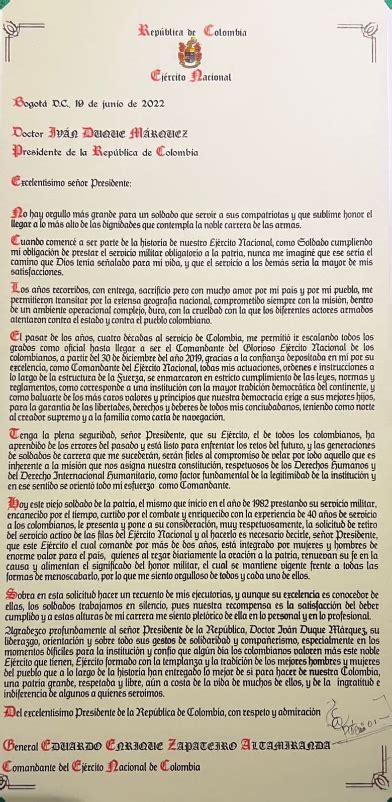Esta Es La Carta Con La Que El General Zapateiro Se Despidió De Iván