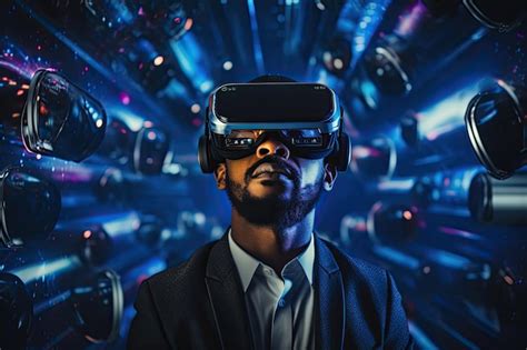 Premium Ai Image African Man In Suit Wearing Virtual Reality Glasses