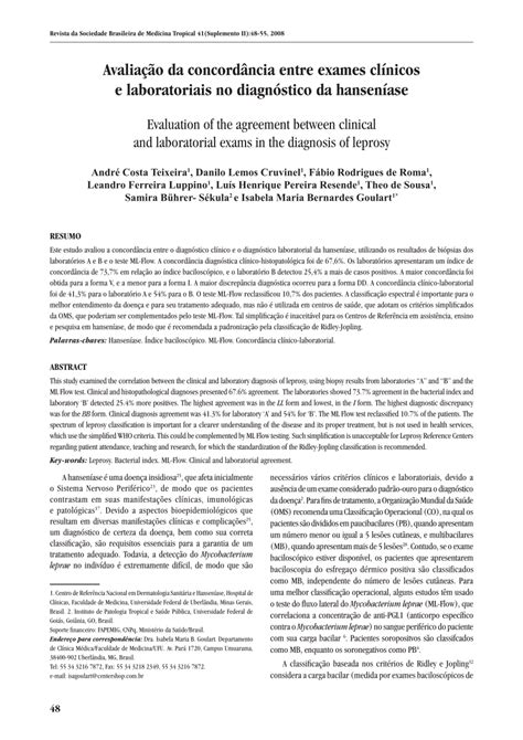 Pdf Avaliação Da Concordância Entre Exames Clínicos E Laboratoriais