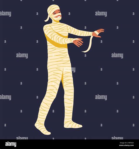 Funny Man In Mummy Costume Walks Flat Vector Illustration Stock Vector Image And Art Alamy
