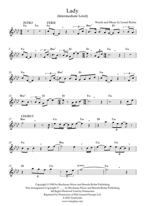 Lady Intermediate Level Soprano Sax Kenny Rogers Saxophone Sheet
