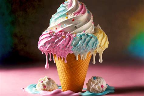 Big Melting Most Delicious Ice Cream Cone Stock Illustration