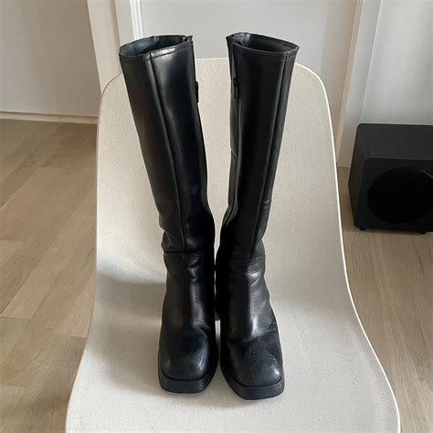 Nasty Gal Faux Leather Platform Knee High Black Depop