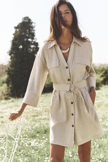Belted Linen Mini Dress Light Beige Zara United States