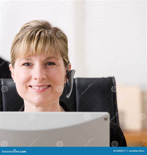 Businesswoman In Headset Working At Computer Stock Image Image Of