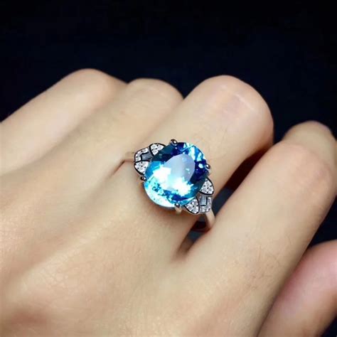 Fashion Elegant Flowers Triangle Natural Blue Topaz Gem Ring S925 Silver Natural Gemstone Ring