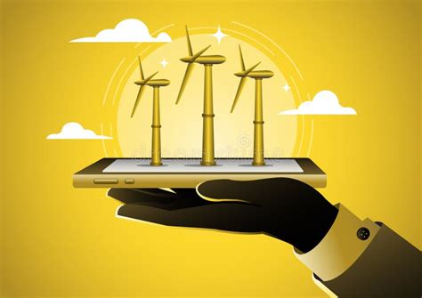 Businessman Hand Present Wind Turbine Power Generator Stock Vector