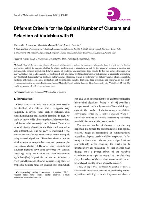 Pdf Different Criteria For The Optimal Number Of Clusters And